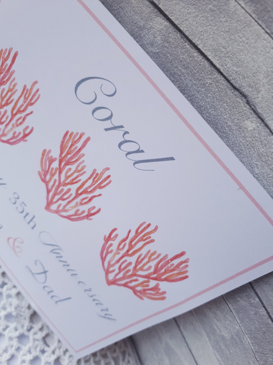 Coral Wedding Anniversary Card Personalised Anniversary Card | Etsy