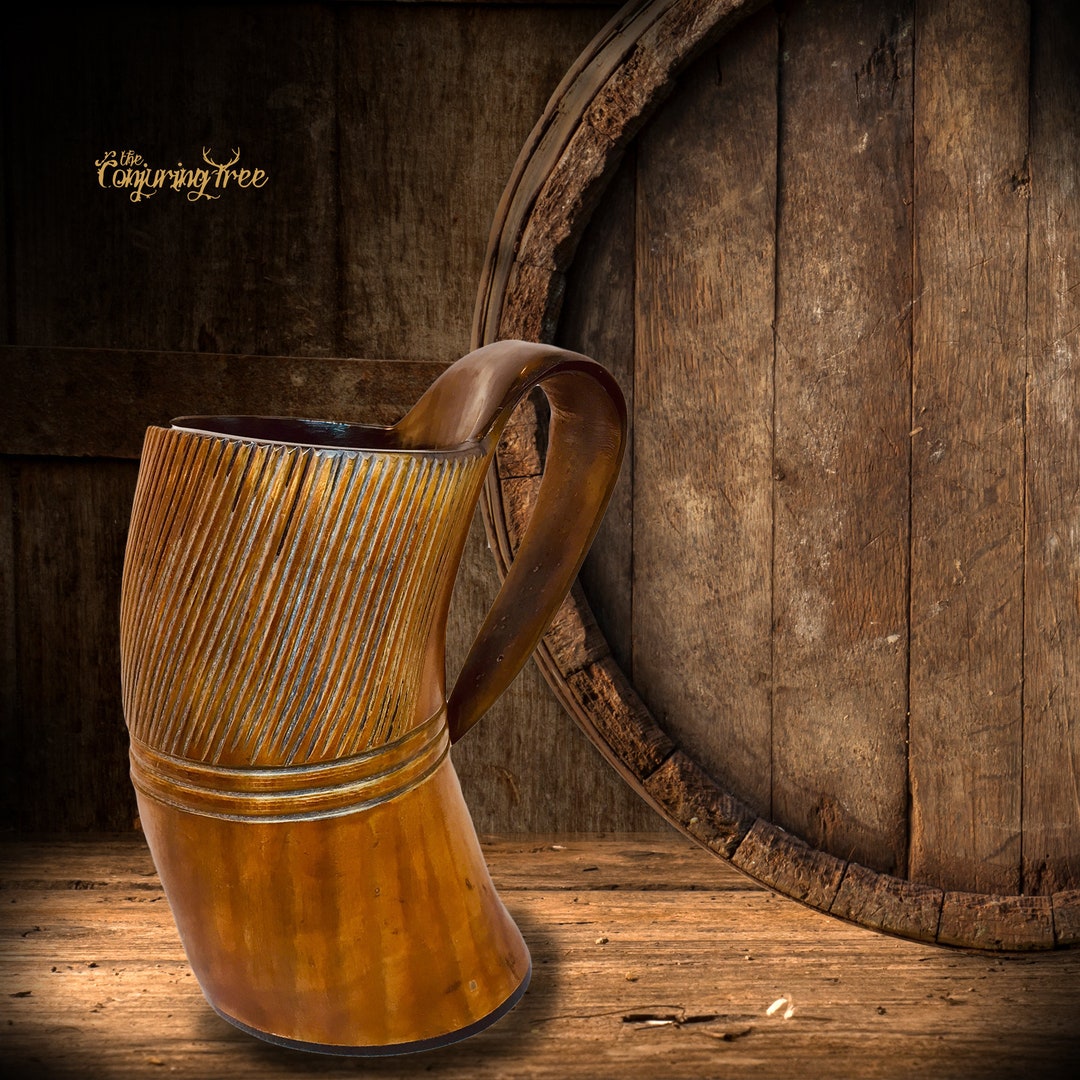 Viking Drinking Horn Mug - Burnt and Carved Rust Brown - 16 Oz - Etsy