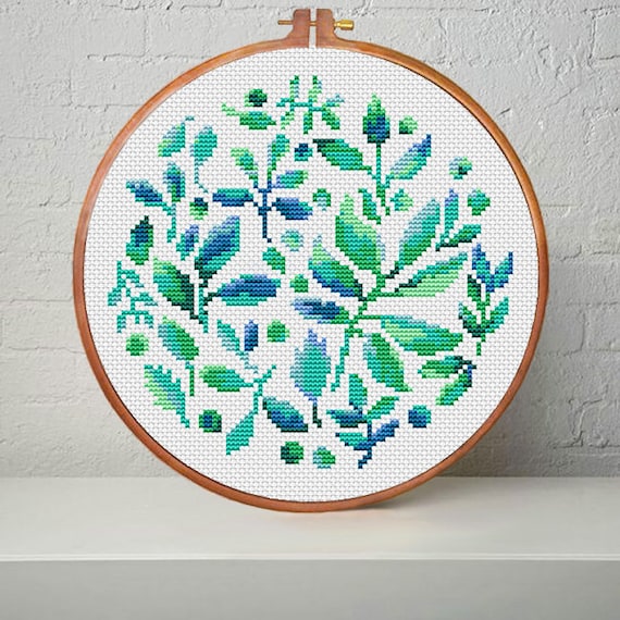 Green Leaves Multicolor Modern Cross Stitch Pattern PDF - Etsy