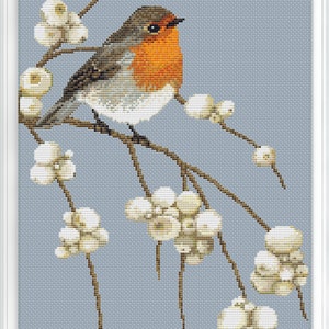 Winter Robin Bird Modern Cross Stitch Pattern PDF Northern Cardinal ...