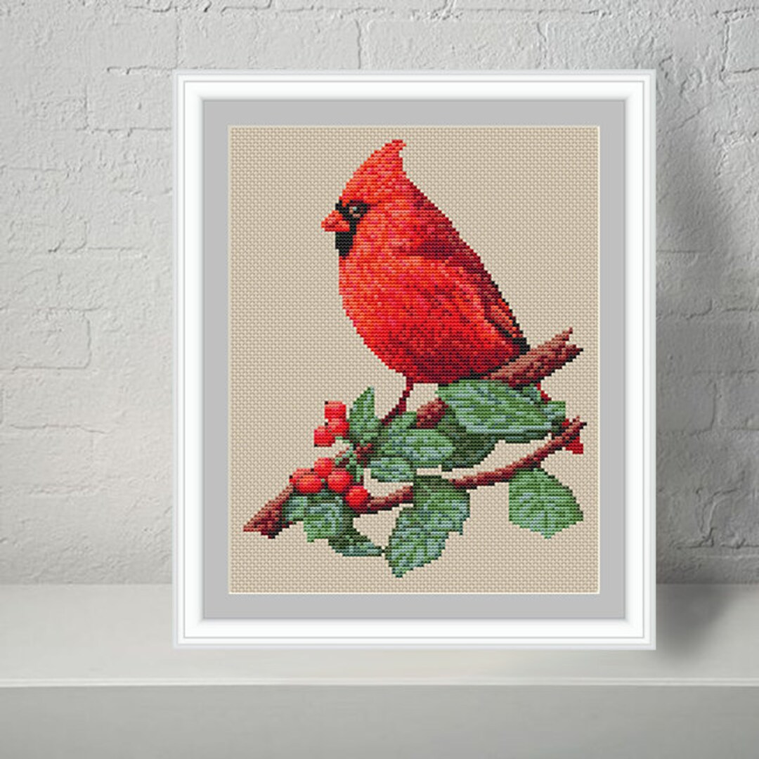 Cardinal Bird Modern Cross Stitch Pattern PDF Northern Cardinal Bird ...