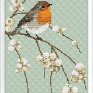 Winter Robin Bird Modern Cross Stitch Pattern PDF Northern Cardinal ...