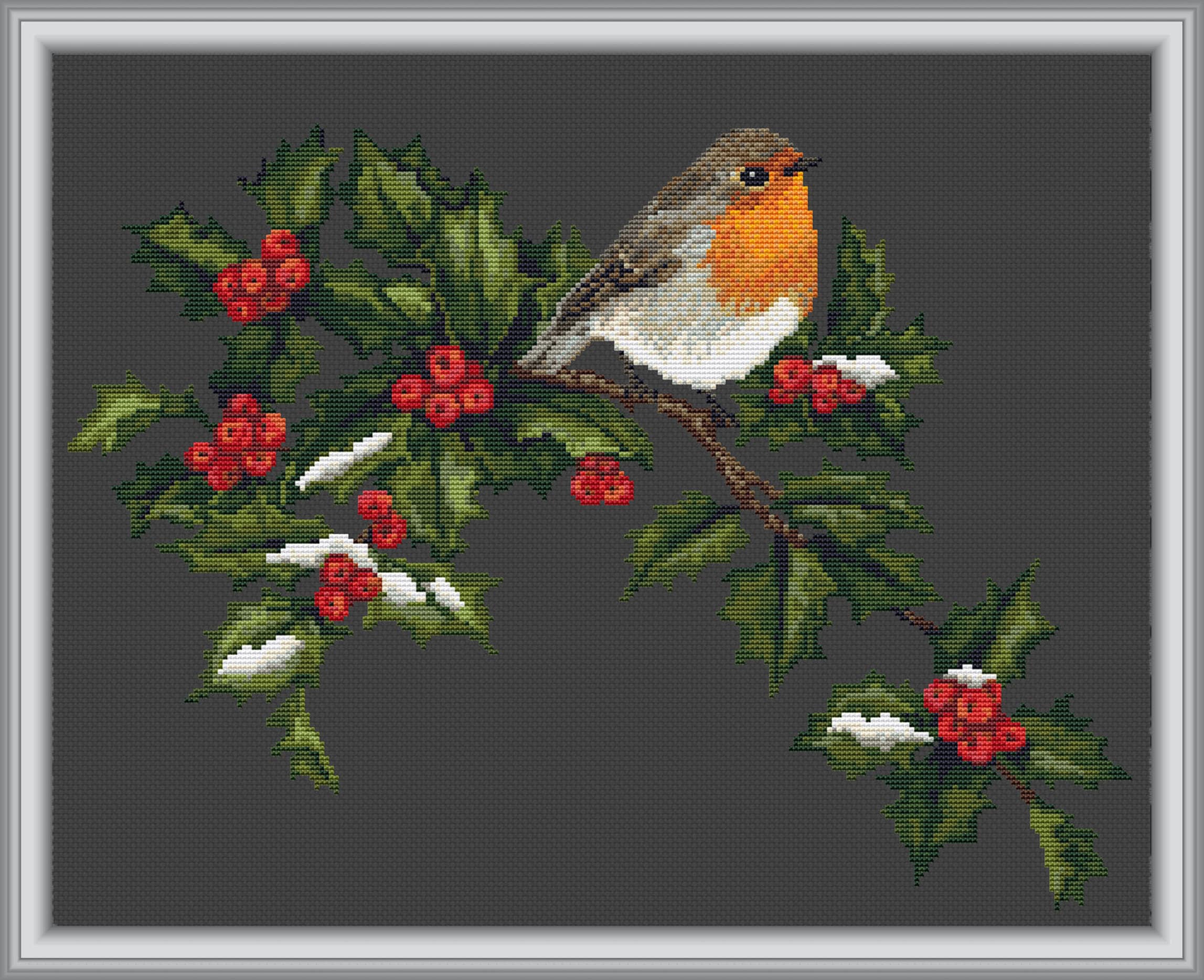 Robin on Holly Branch Modern Cross Stitch Pattern, PDF, Bird Chart ...