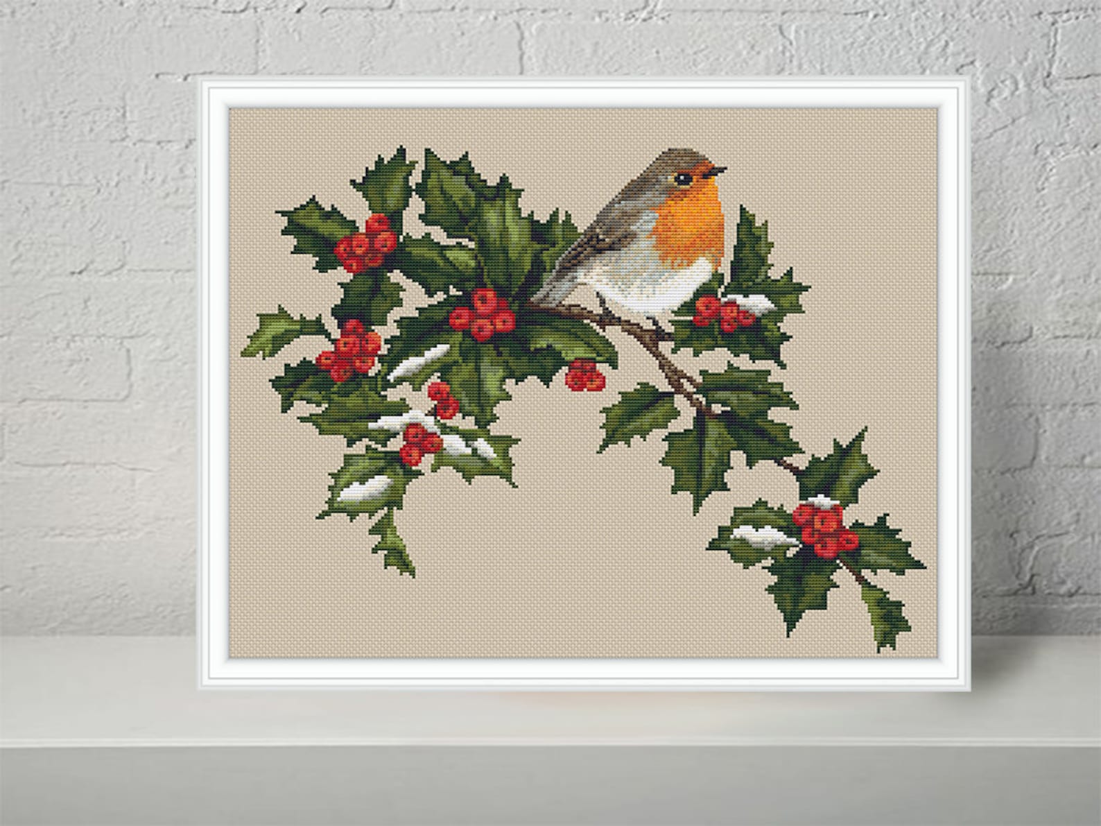 Robin on Holly Branch Modern Cross Stitch Pattern, PDF, Bird Chart ...