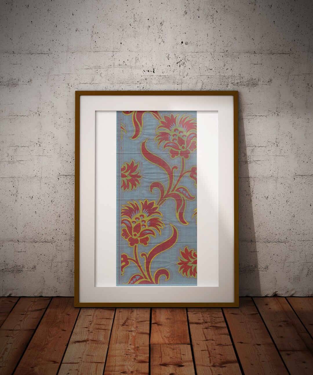 Vintage Damask Tapestry Art Print: Red & Blue Floral Fabric Design - Etsy