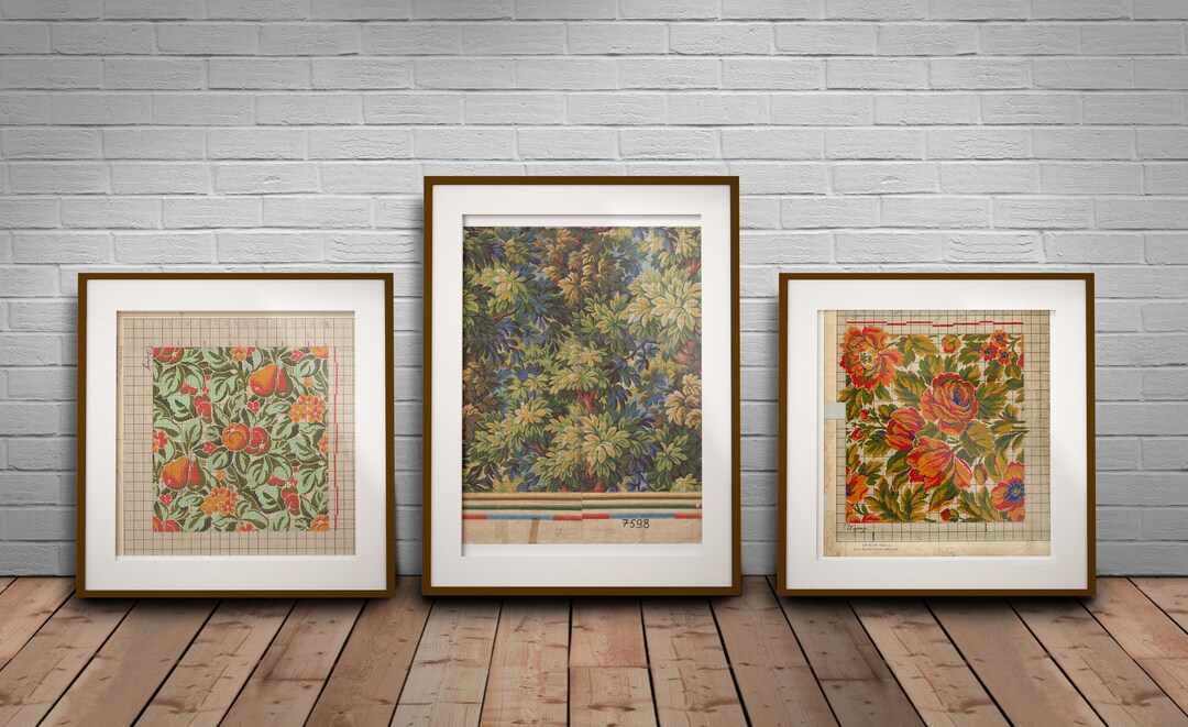 Vintage Point Paper Art Prints: Woven Fabric Design, Set of 3 - Etsy