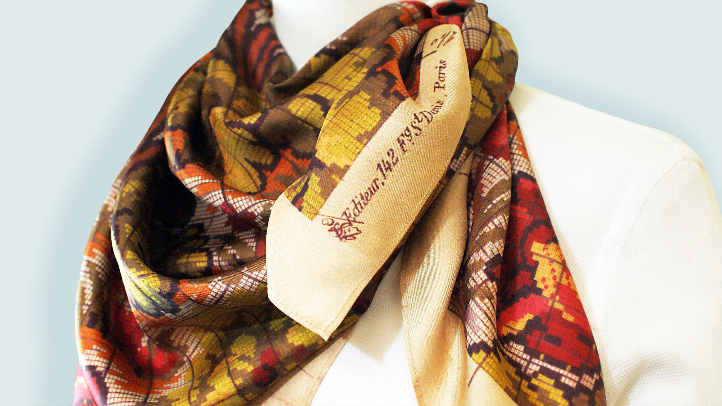 Vintage 100% Silk Scarf 1920's Square Fabric Print - Etsy