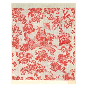 Detailed Red Point Paper Art Work, Vintage Textile Art Print, Red ...