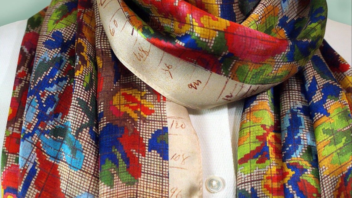 Vintage Silk Scarf Multicoloured 1900's Long Fabric Print - Etsy