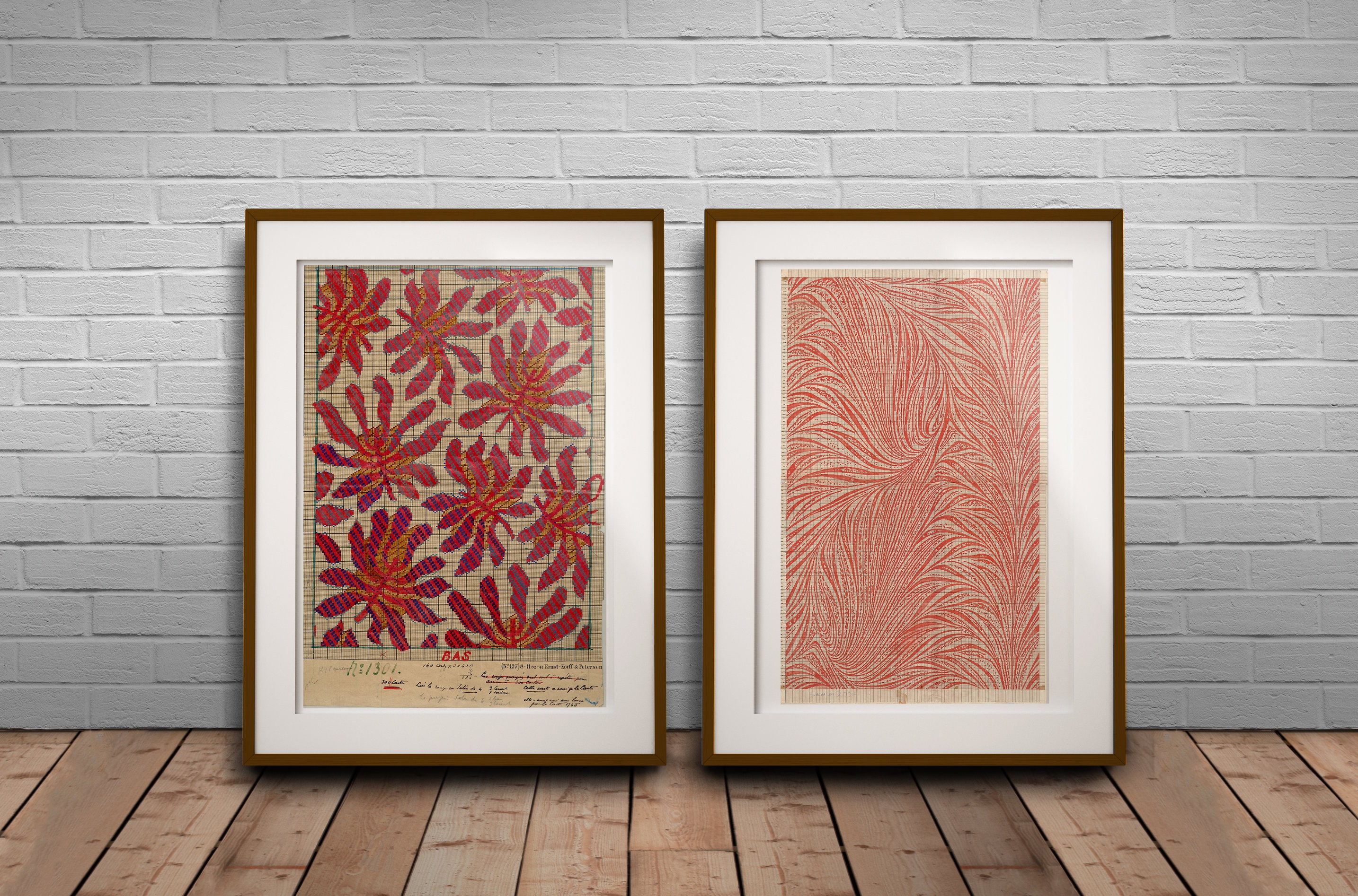 Detailed Red Set of 2 Art Prints Vintage Red Fabric Art Duo - Etsy