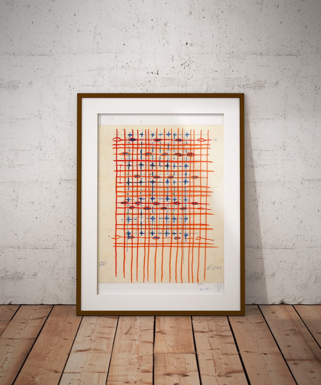 Mid-century Textile Art Print: Orange & Blue Geometric Design - Etsy