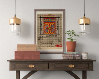 Detailed Red Point Paper Art Work Vintage Textile Art Print - Etsy