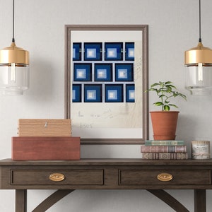 1970's Art Deco Geometric Blue Art, Vintage Homewares Calming Wall Art ...