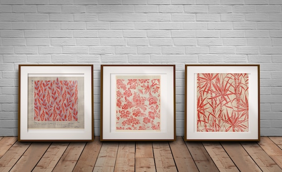 Set of 3 Red Point Paper Art Prints Historic Tapestry Large | Etsy