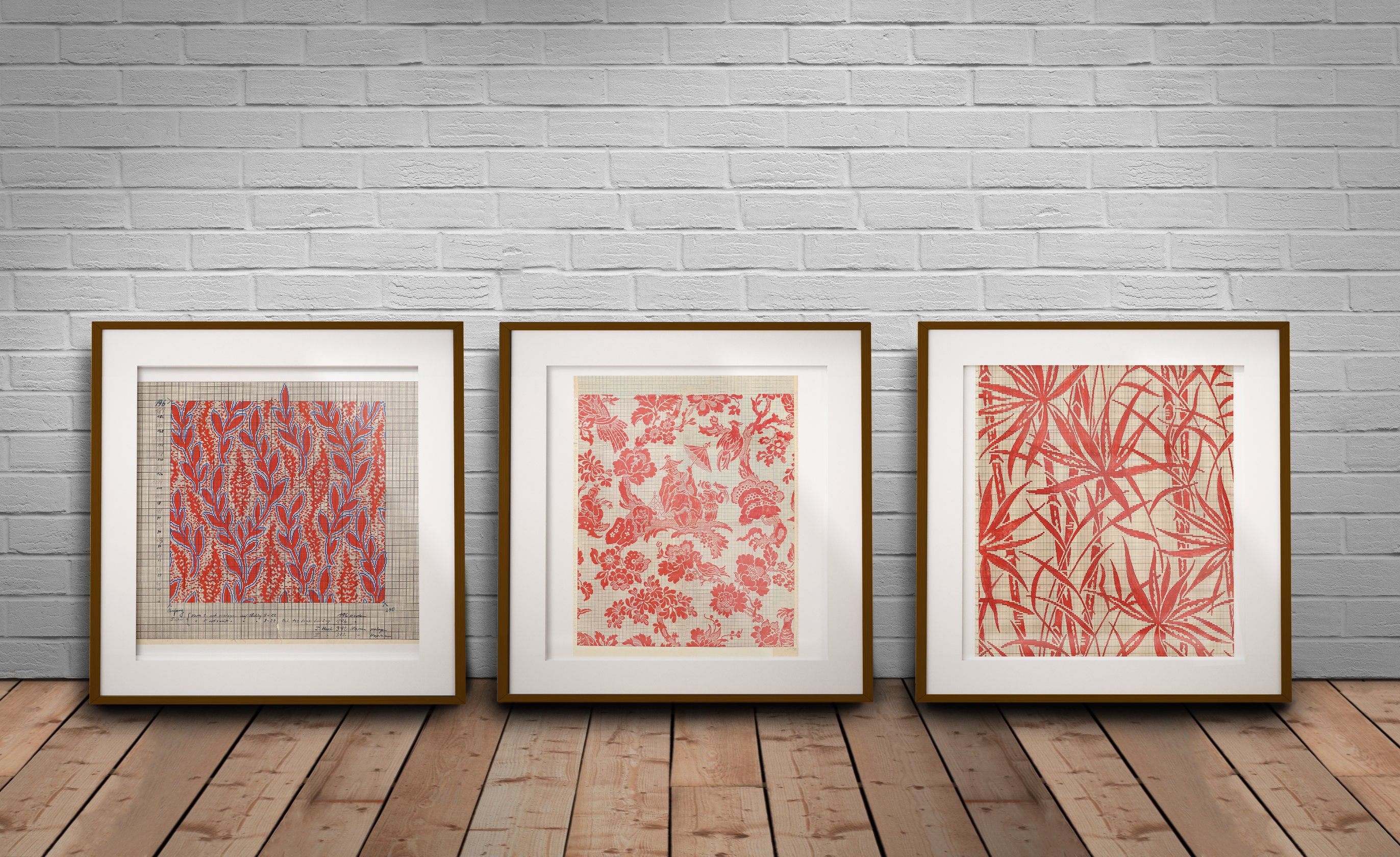 Set of 3 Red Point Paper Art Prints Historic Tapestry Large - Etsy