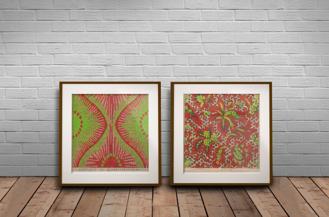 Detailed Bold Red and Green Textile History Wall Hanging, Vintage Point ...