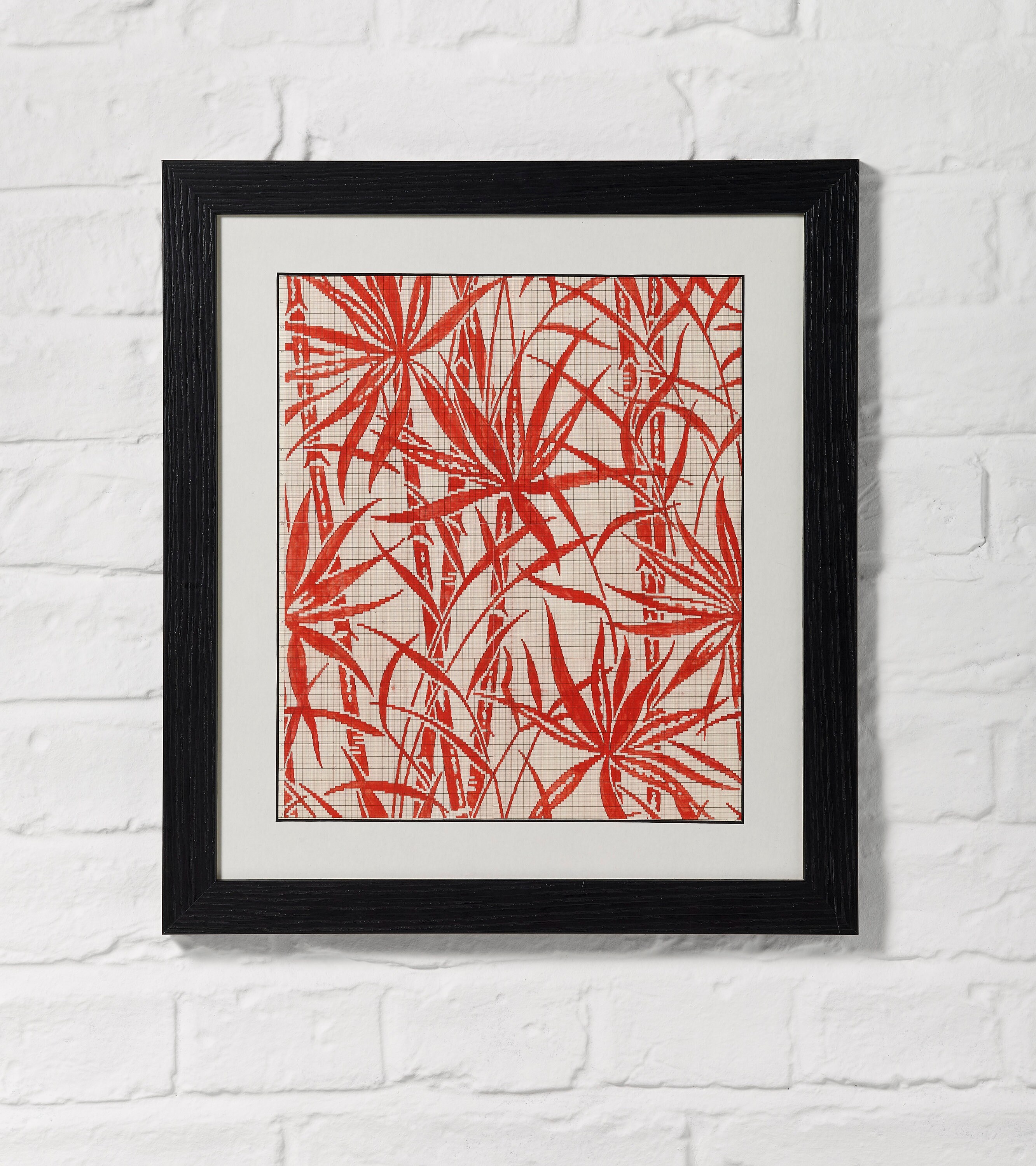 Red Bamboo Art Print: Vintage Jacquard Textile Design - Etsy