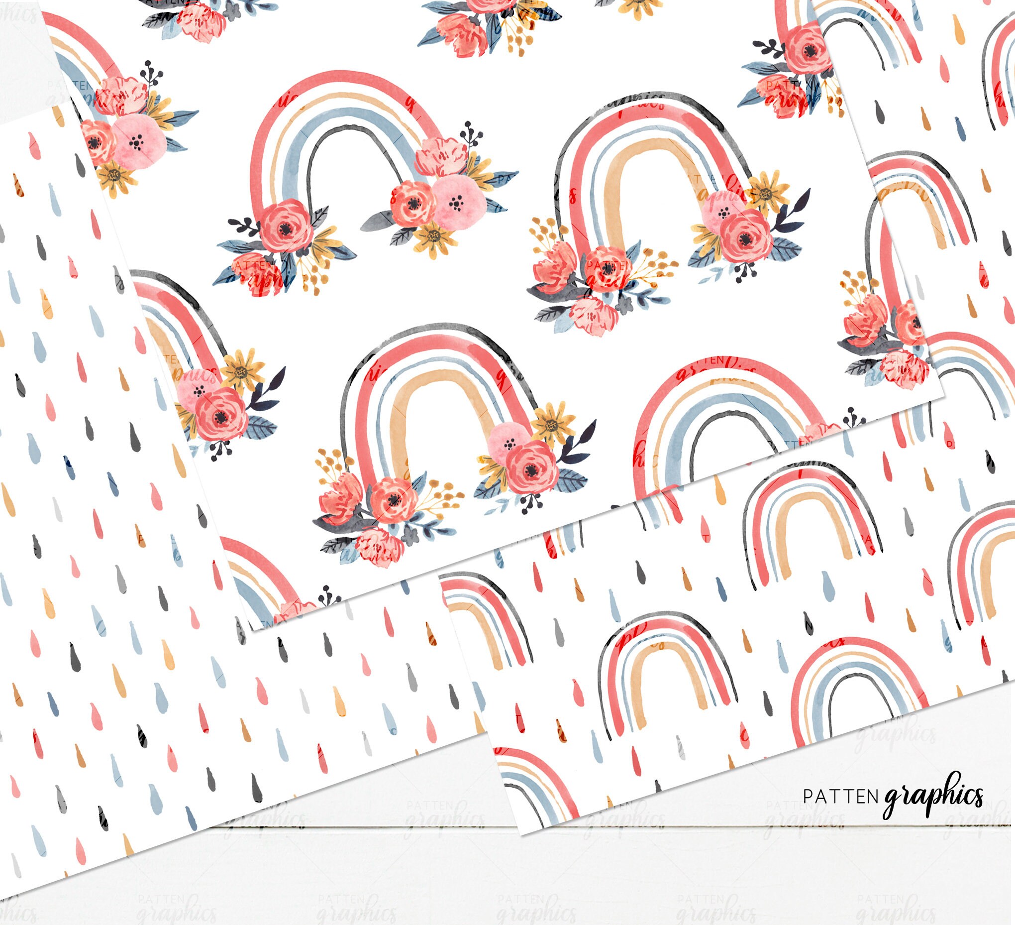 Watercolor Rainbow Digital Paper Floral Rainbow Seamless - Etsy