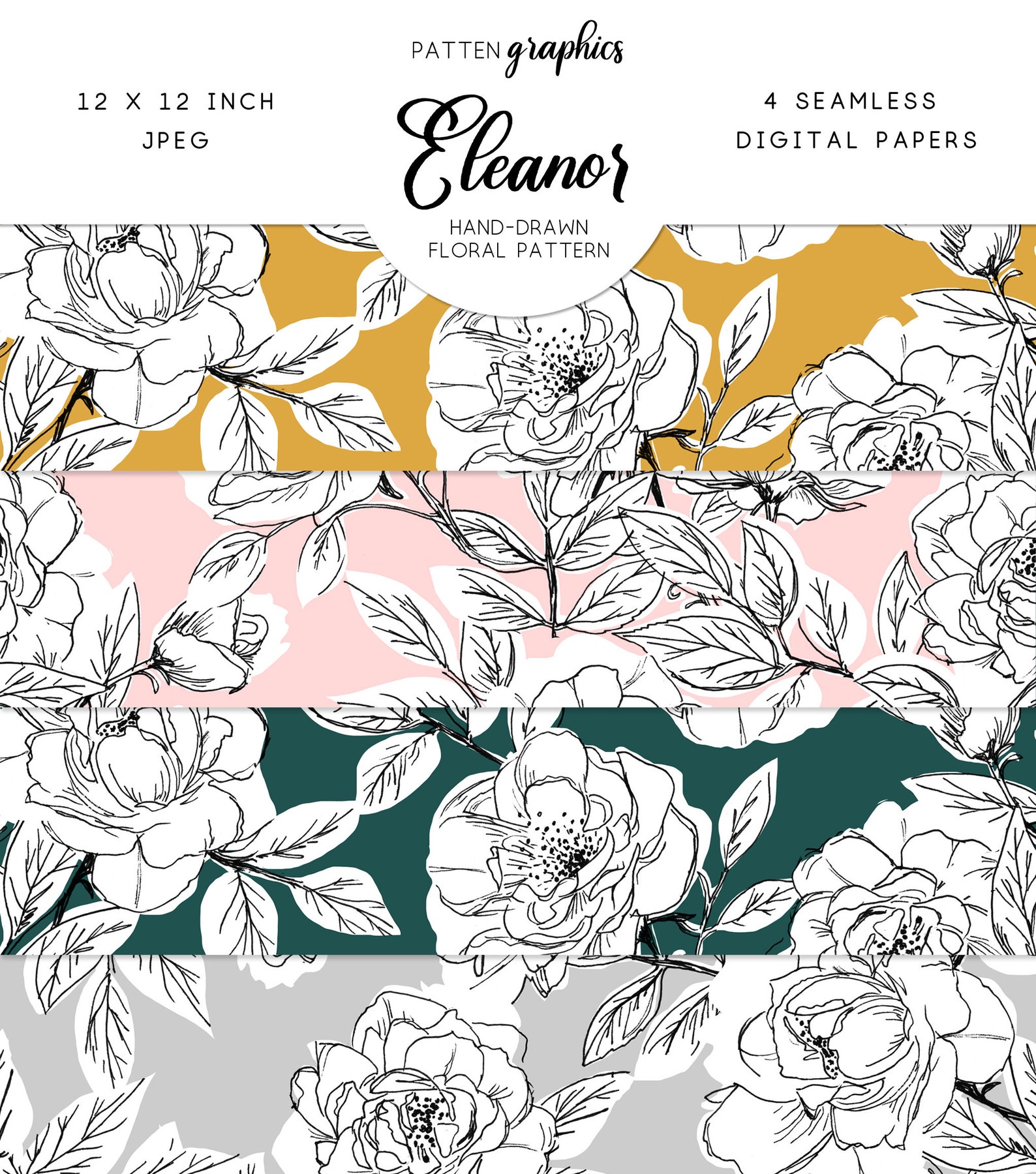 Rose Floral Digital Paper Hand Drawn Delicate Seamless - Etsy