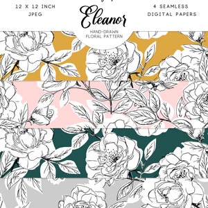 Rose Floral Digital Paper Hand Drawn Delicate Seamless - Etsy