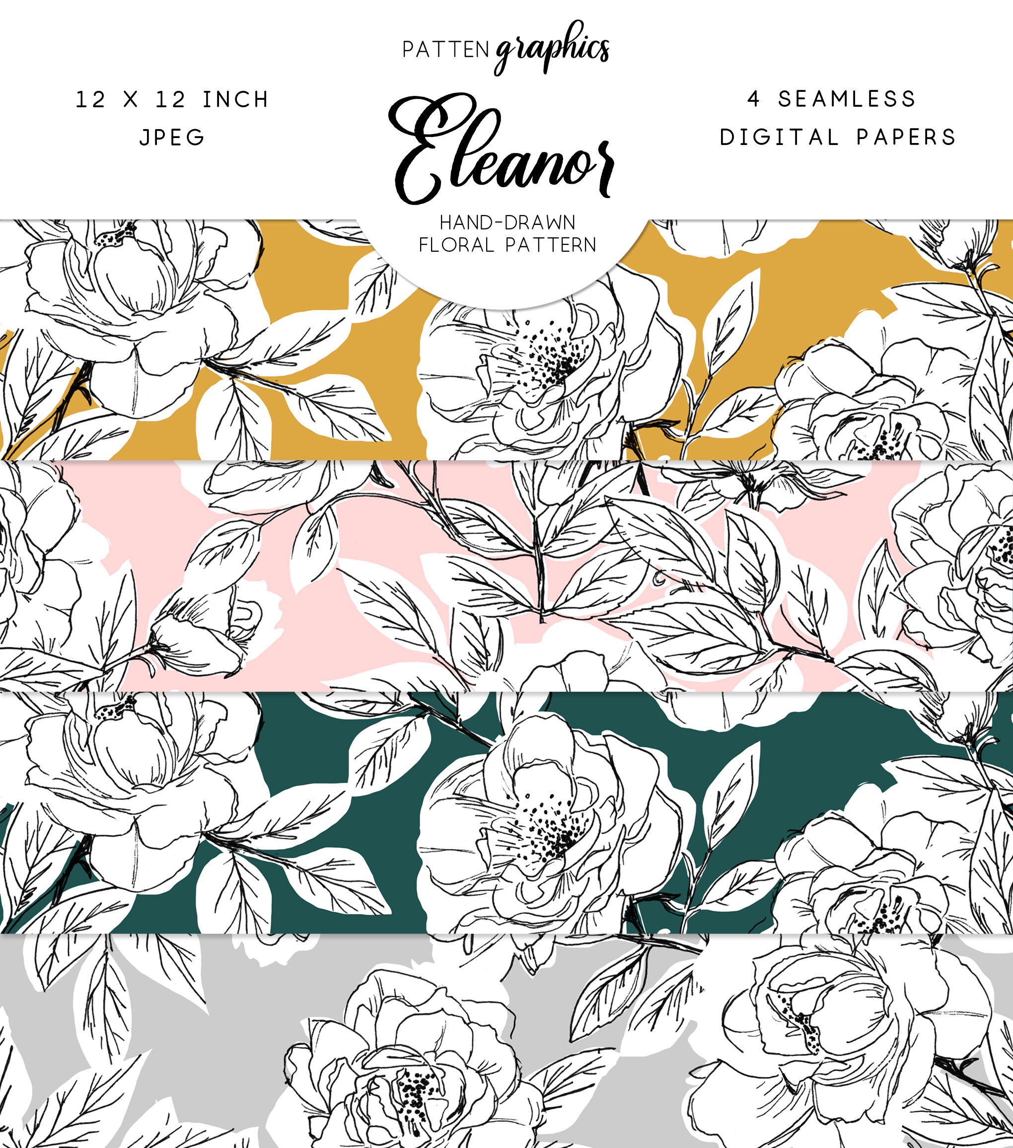 Rose Floral Digital Paper Hand Drawn Delicate Seamless - Etsy