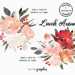 Autumn Floral Clipart, Fall Watercolor Flowers Clipart in Peach & Rust ...