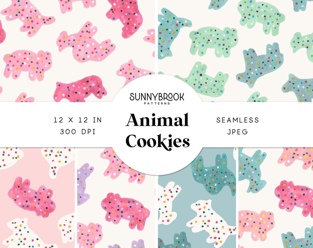 Animal Cookies Party Digital Paper | Frosted Animal Cookies Seamless ...