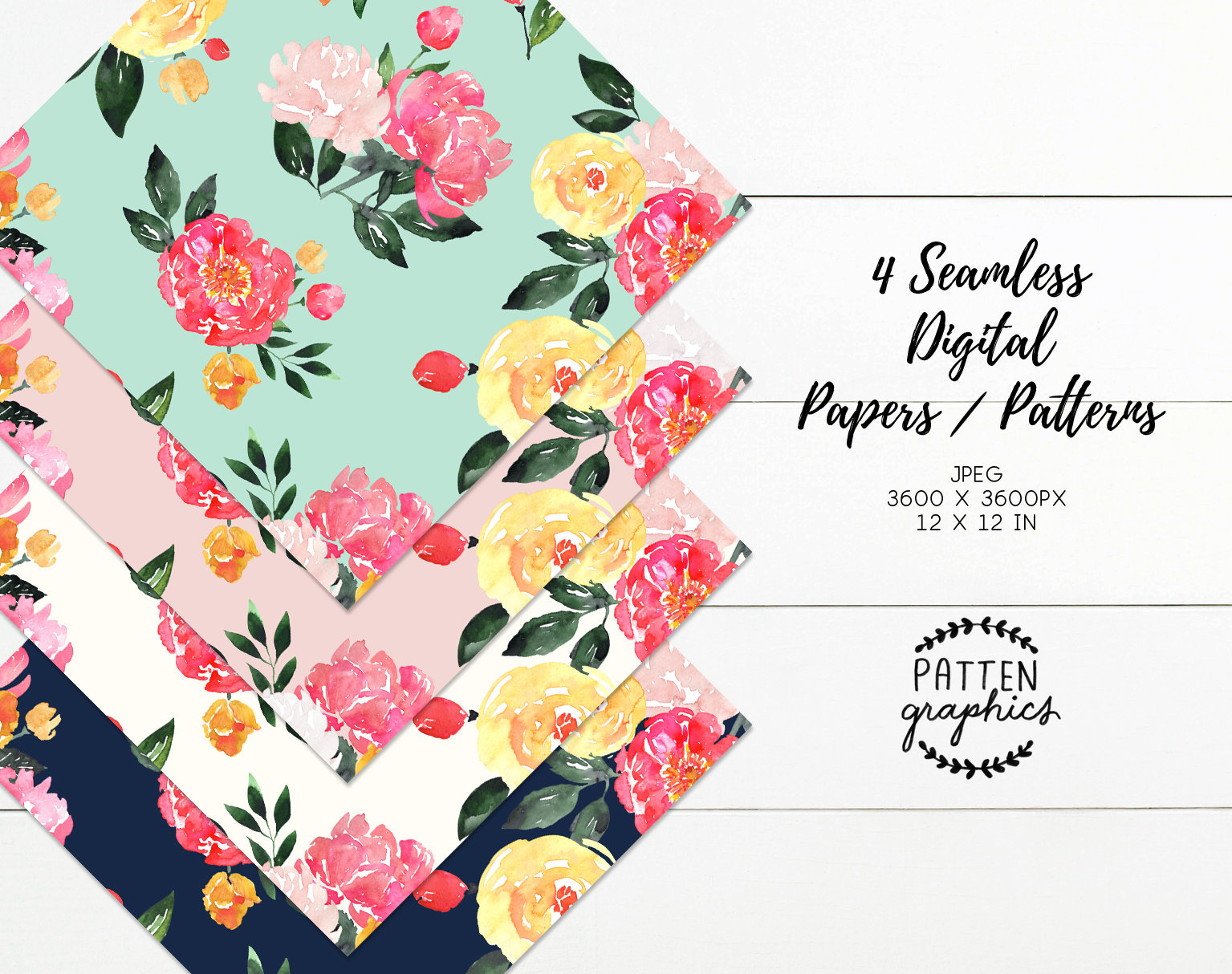 Watercolor Floral Digital Paper, Seamless Floral Pattern, Peonies ...