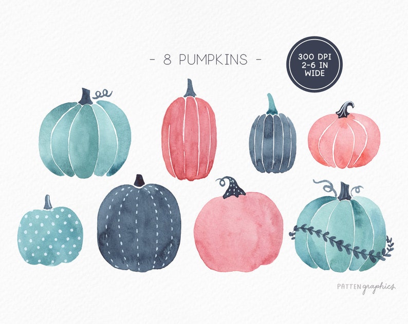 Watercolor Pumpkins Clipart, Watercolor Fall Clipart, Autumn, Fall ...