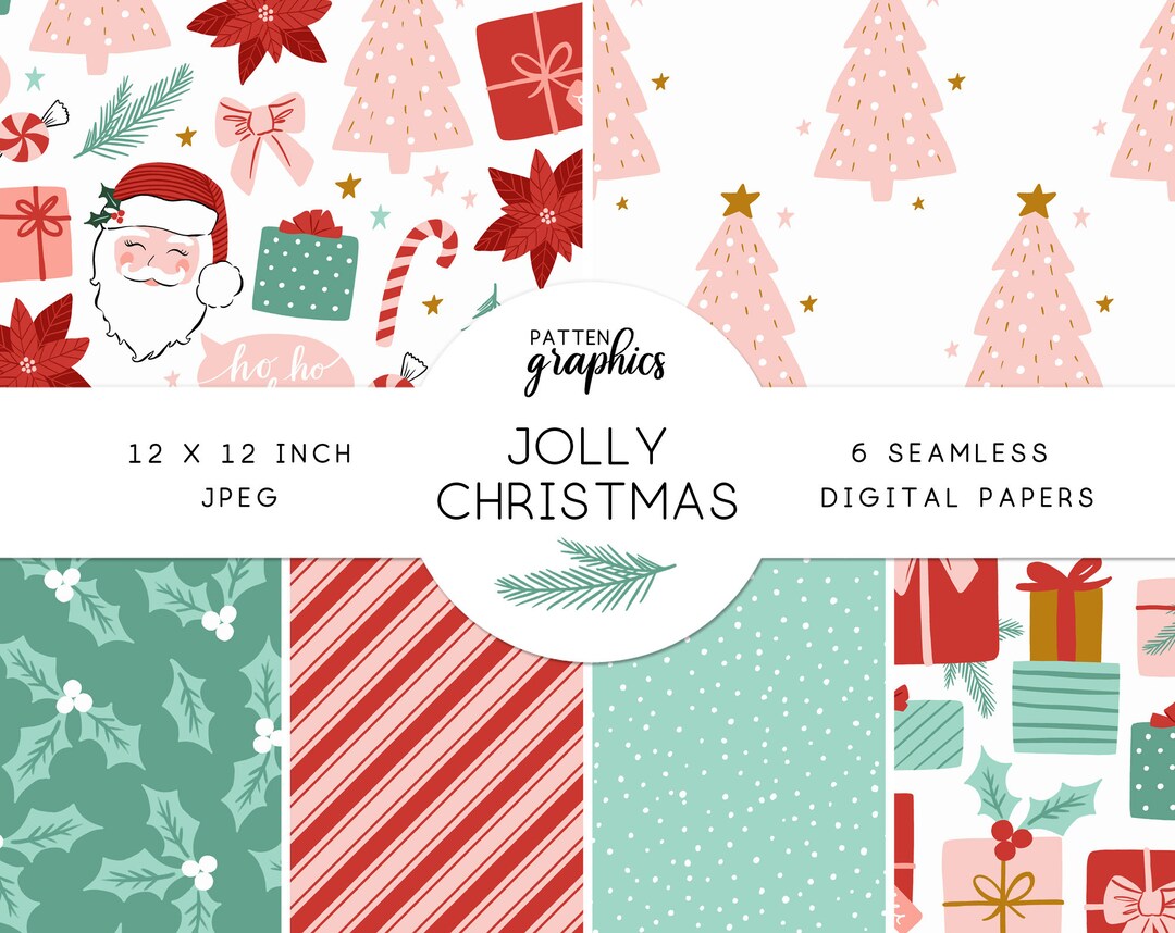 Cute Christmas Digital Paper, Holiday Seamless Patterns, in Pink, Red ...