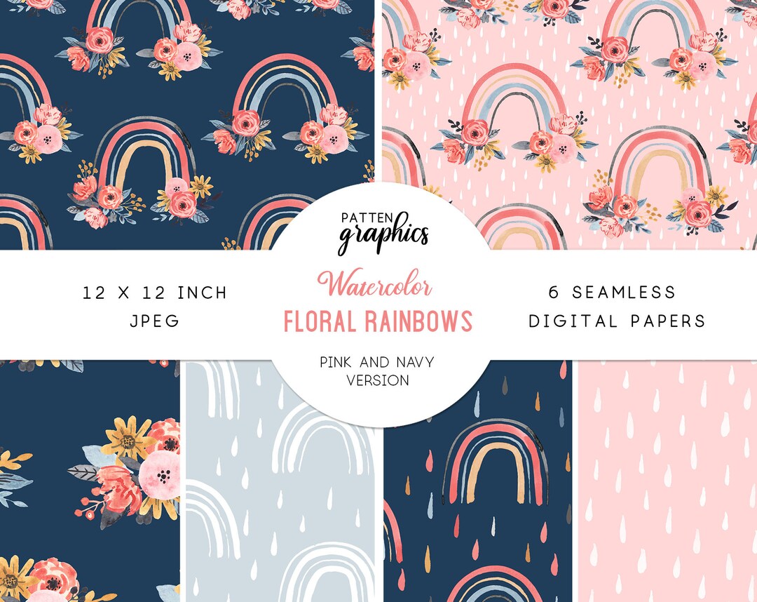Watercolor Rainbow Digital Paper, Floral Rainbow Seamless Pattern ...
