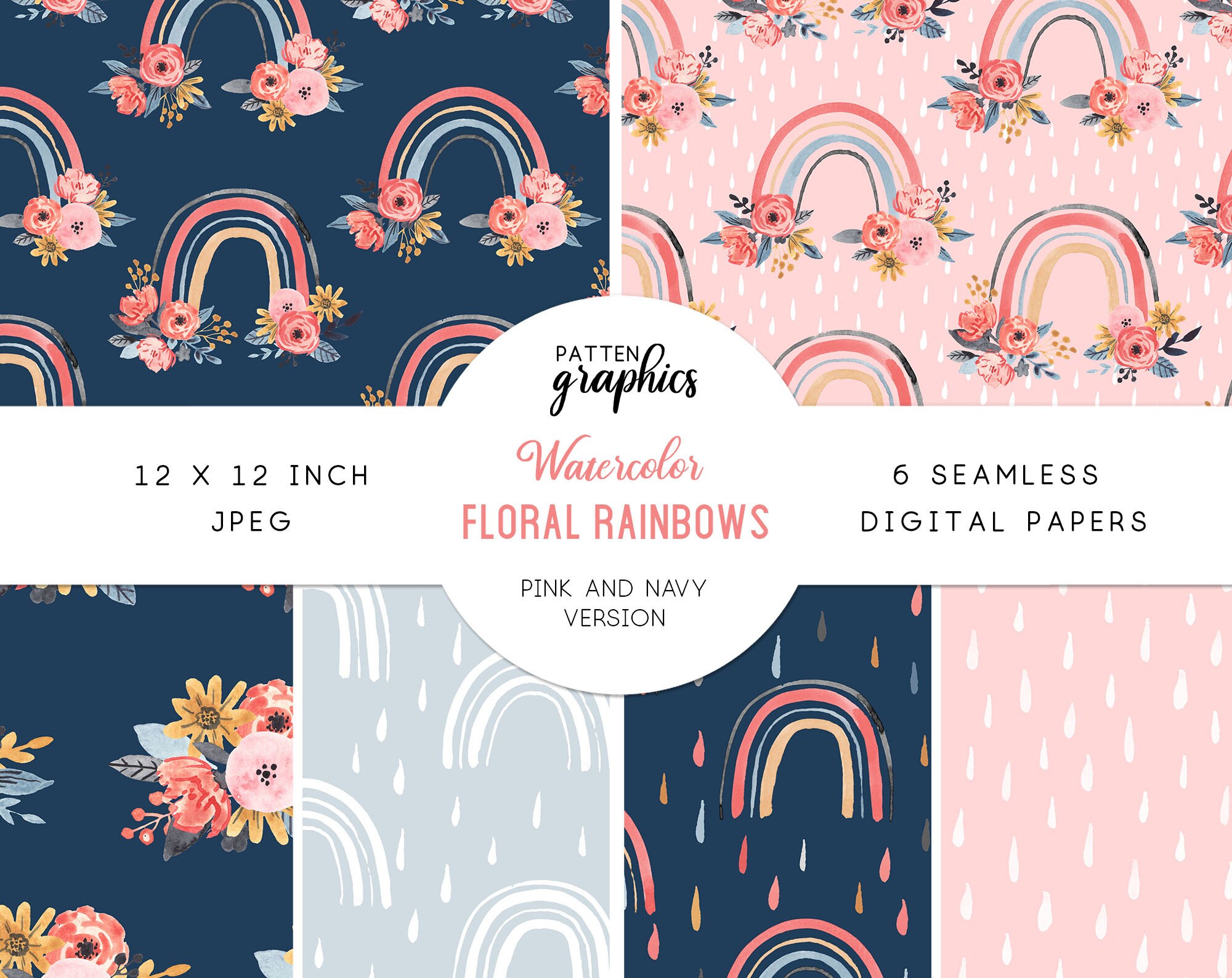 Watercolor Rainbow Digital Paper Floral Rainbow Seamless | Etsy