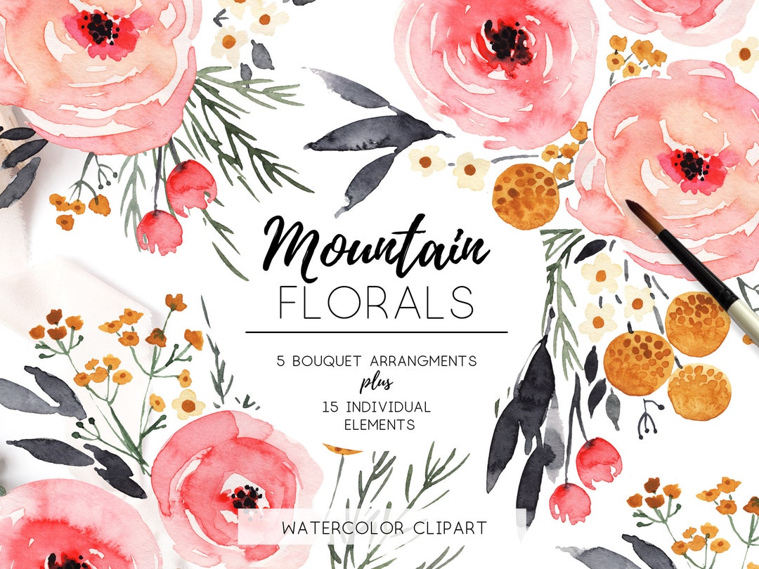Boho Watercolor Floral Clipart, Watercolor Flowers Clipart, Rustic ...