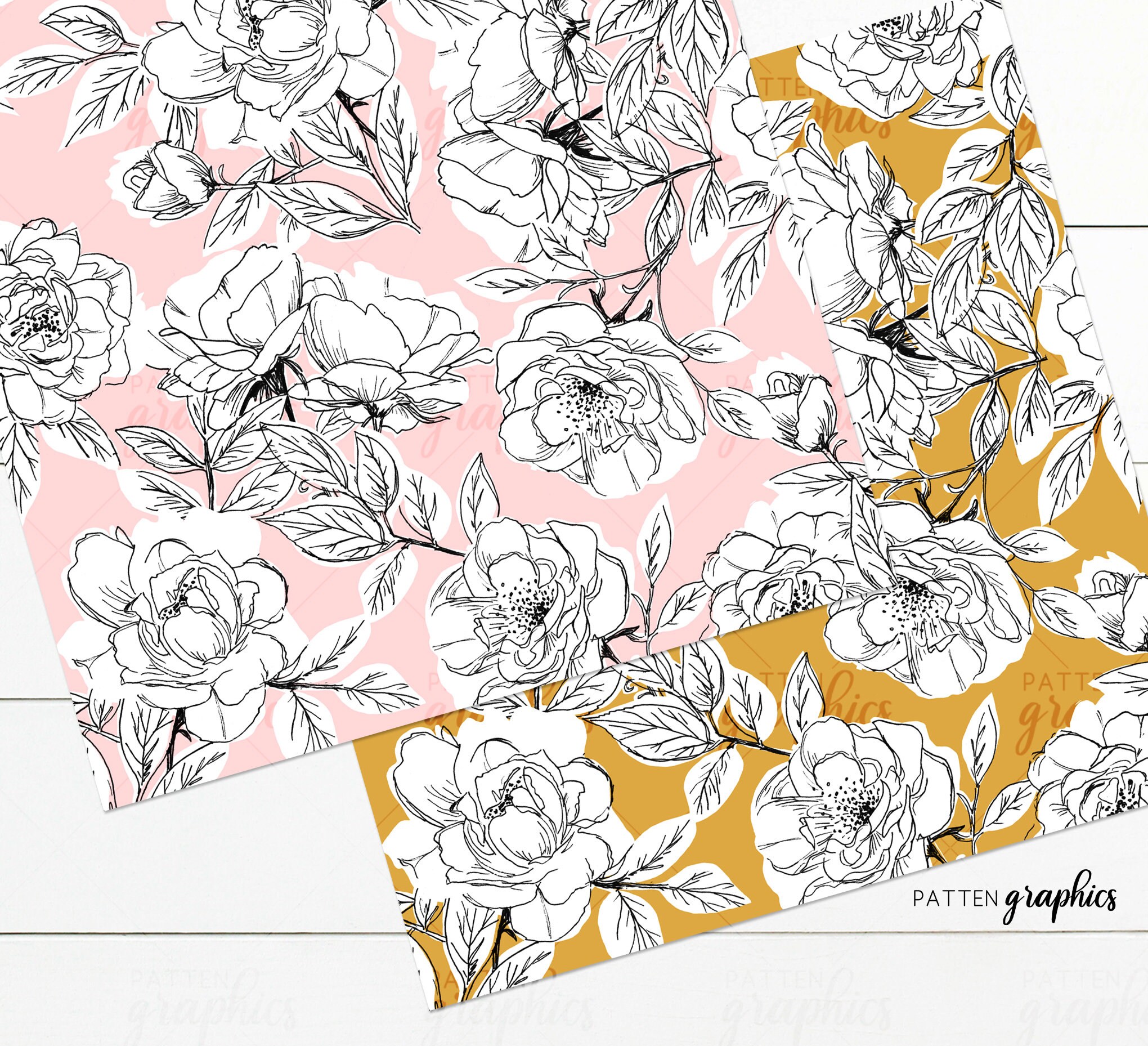 Rose Floral Digital Paper Hand Drawn Delicate Seamless - Etsy