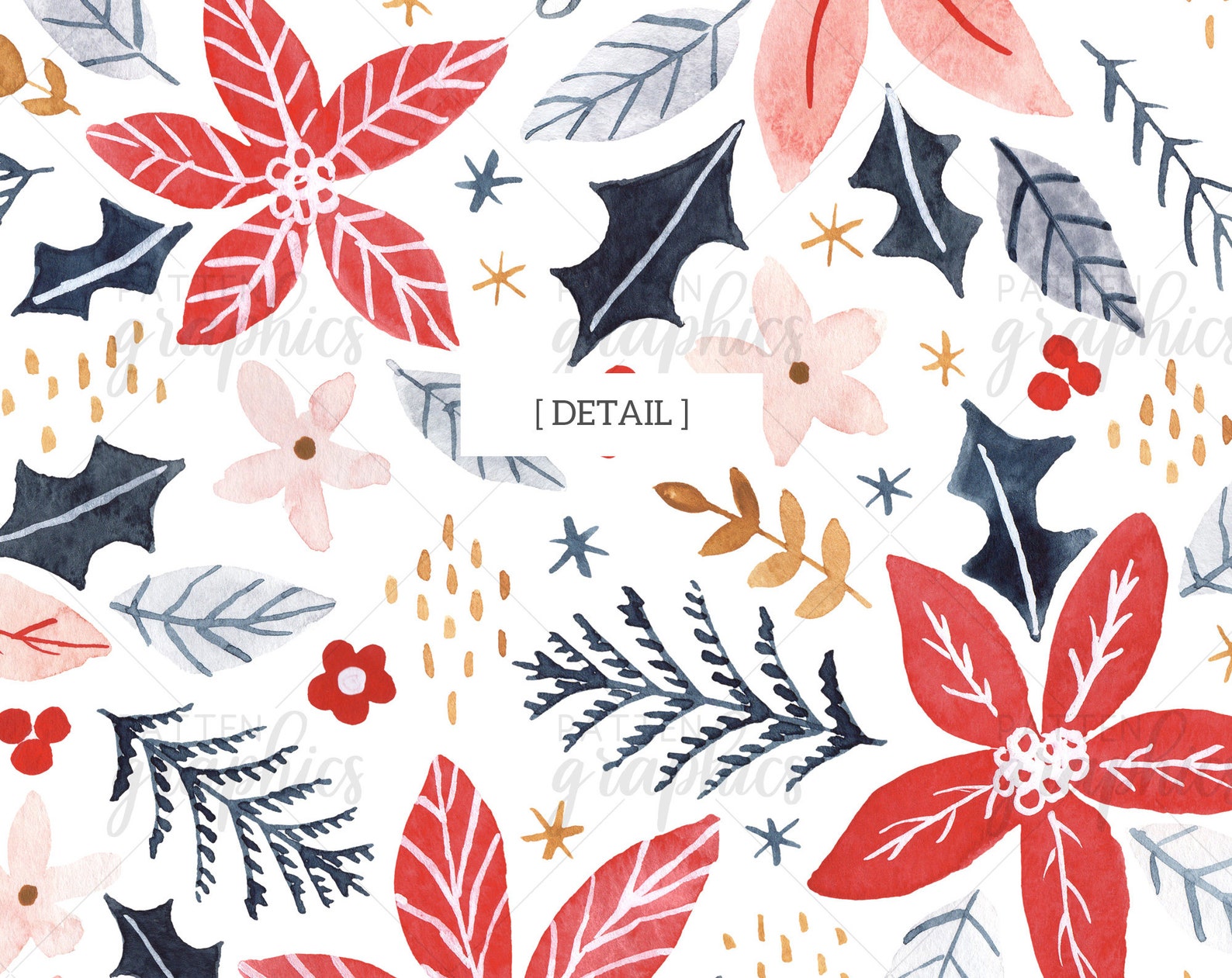 Christmas Floral Digital Paper, Watercolor Holiday Seamless Pattern ...