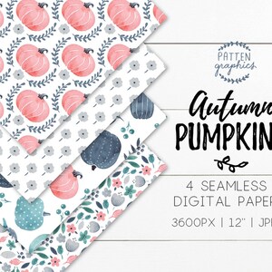 Pumpkin Digital Paper, Fall Digital Paper, Seamless Pattern, Watercolor ...