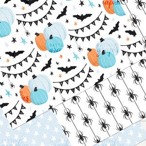 Cute Halloween Digital Paper, Blue Halloween Seamless Patterns, Hand ...