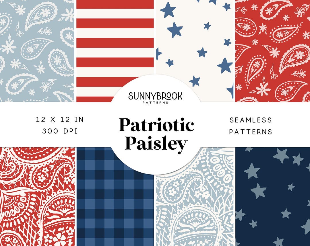 4th of July Seamless Pattern, Patriotic Digital Paper, Red White & Blue ...