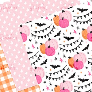 Cute Halloween Digital Paper, Pink Halloween Seamless Patterns, Hand ...