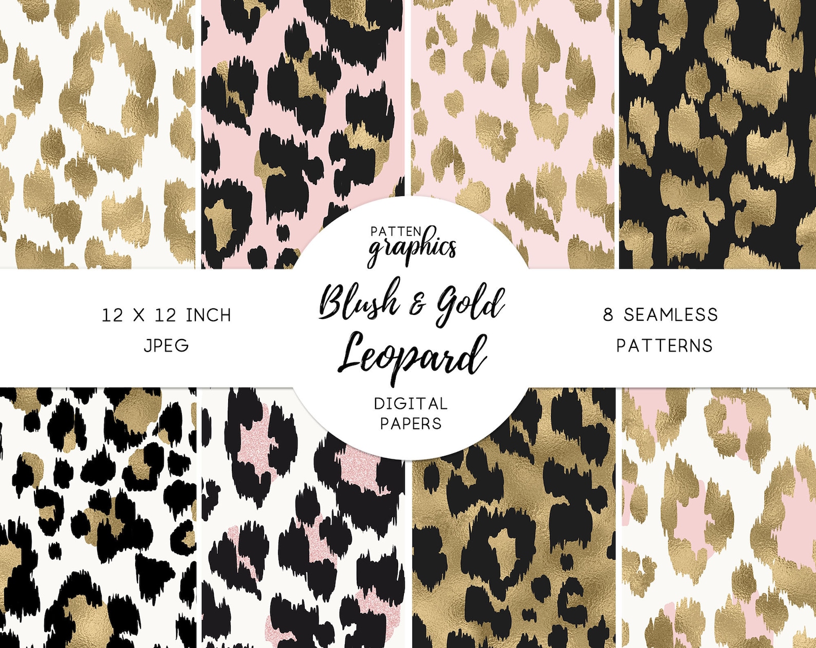 Pink & Gold Leopard Digital Paper Black Cheetah Seamless - Etsy