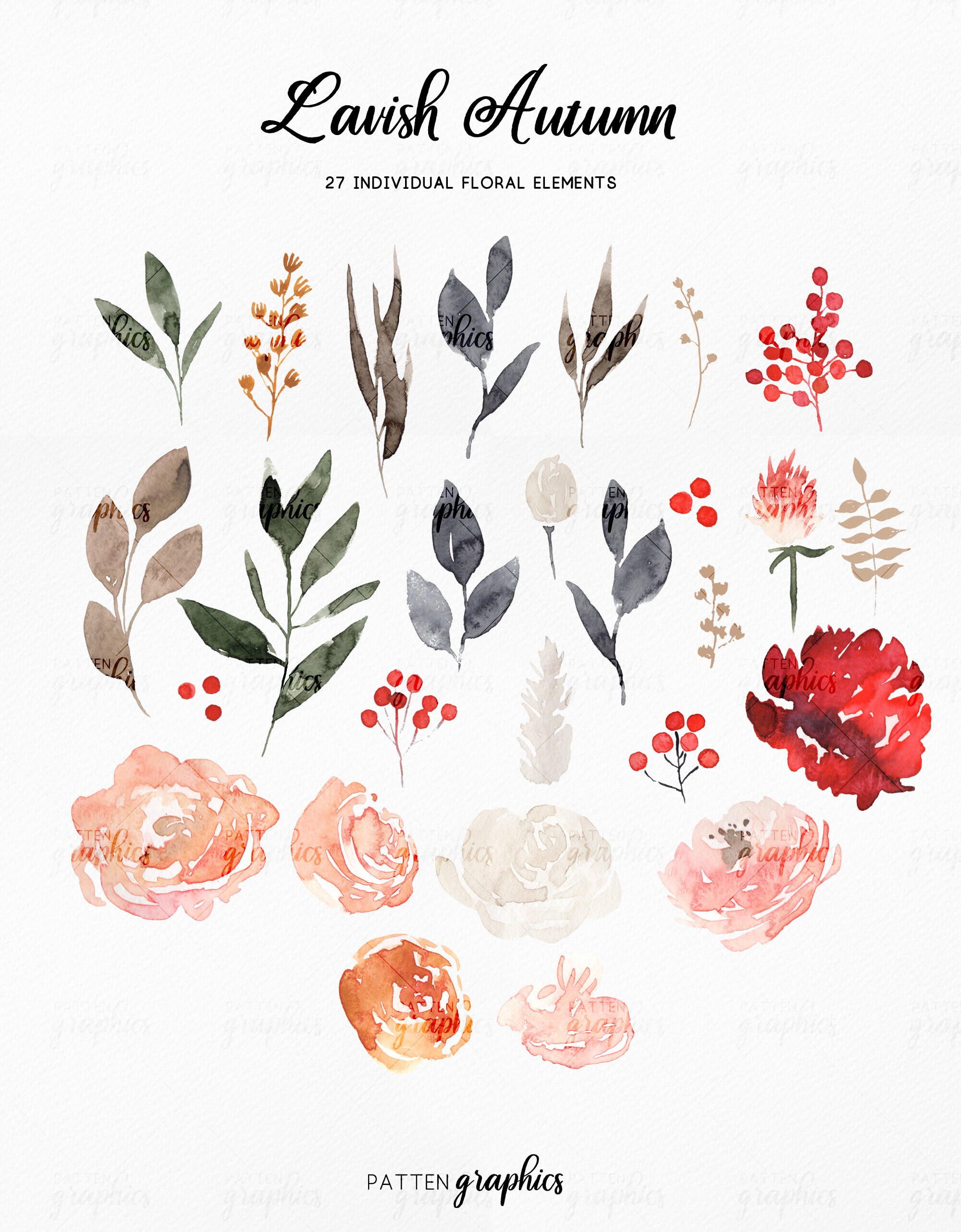 Autumn Floral Clipart fall watercolor flowers clipart in | Etsy