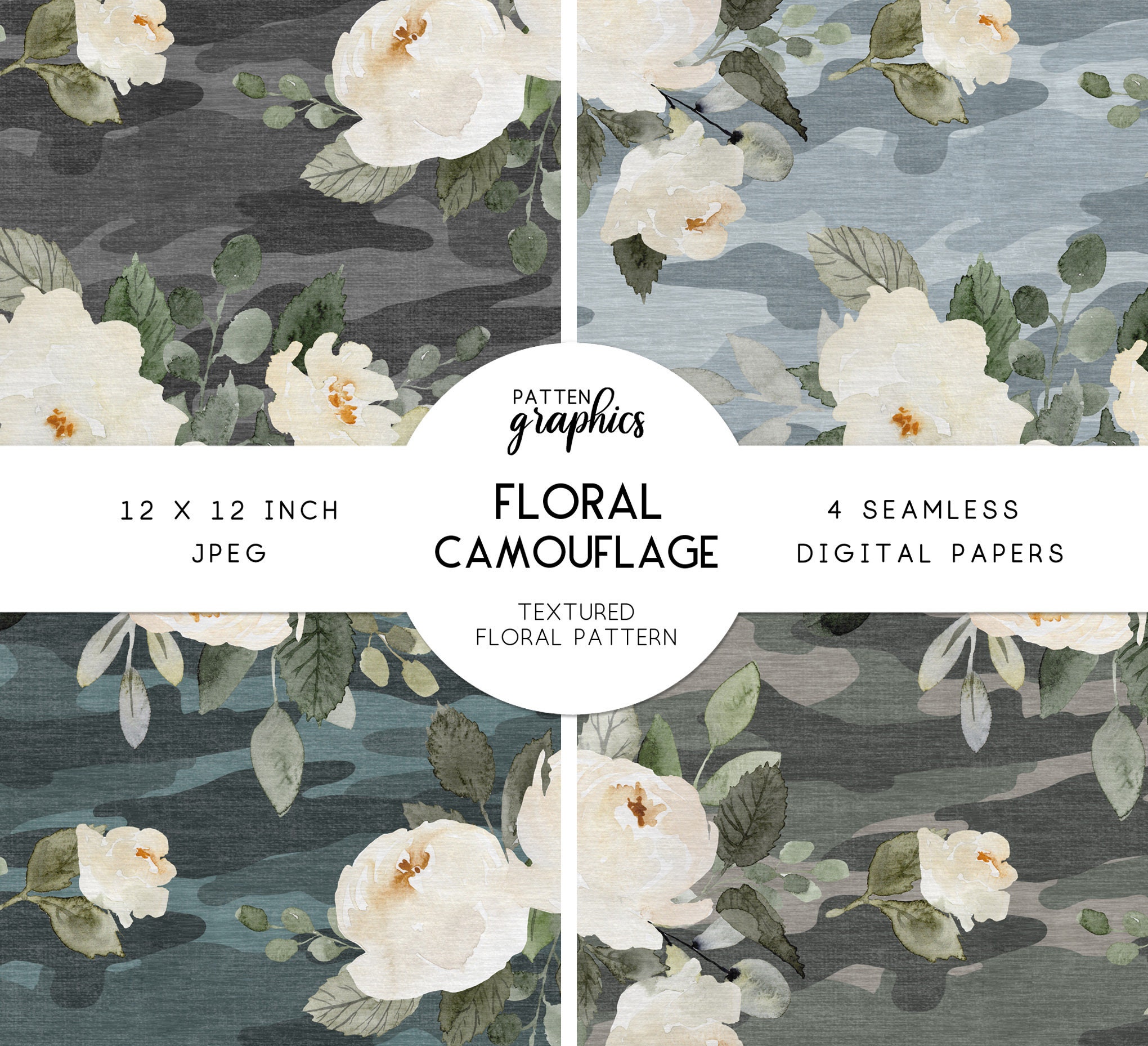 Floral Camo Seamless Pattern Flowers & Camouflage Digital - Etsy