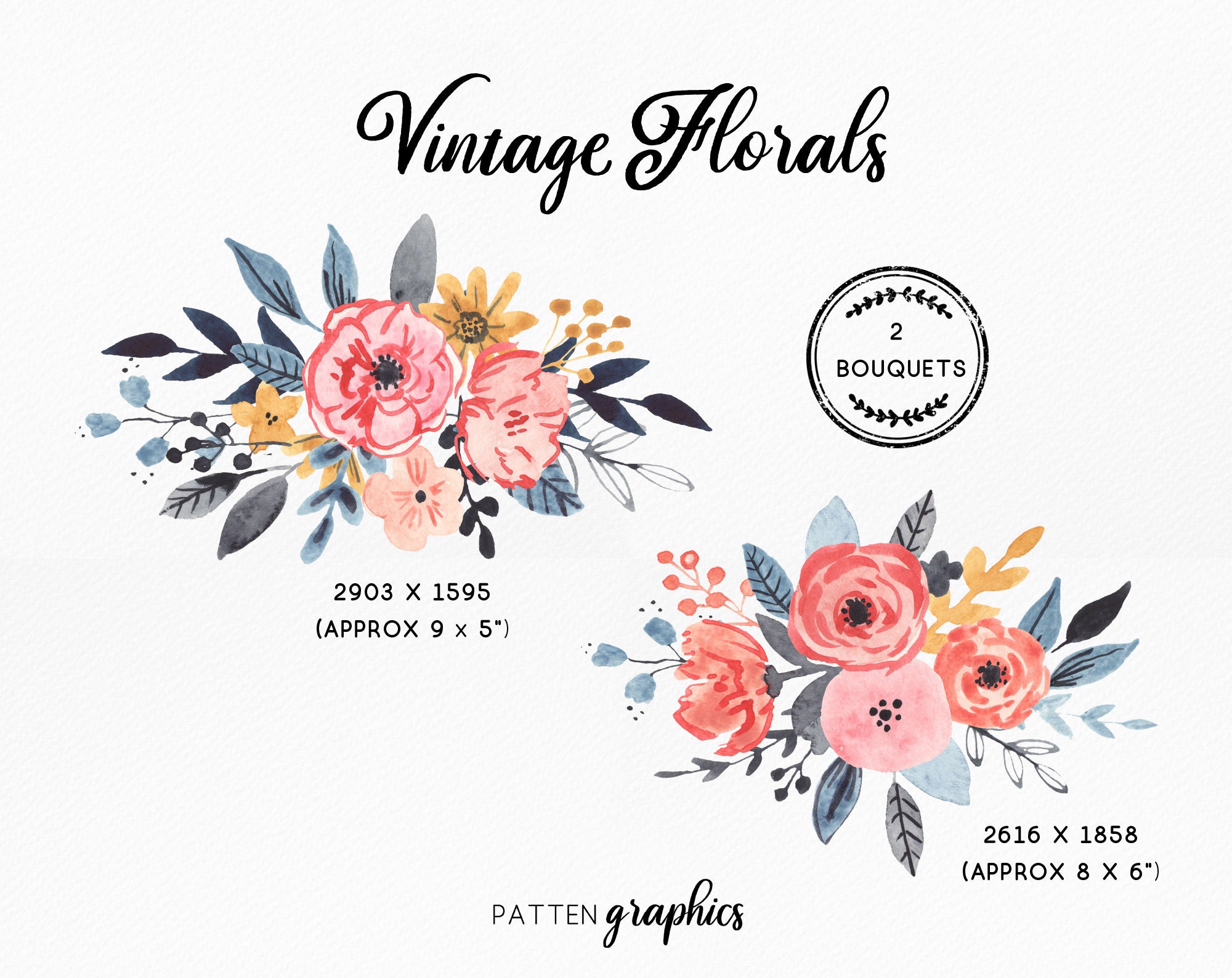 Watercolor Flower Clipart Hand-painted Florals Roses and | Etsy