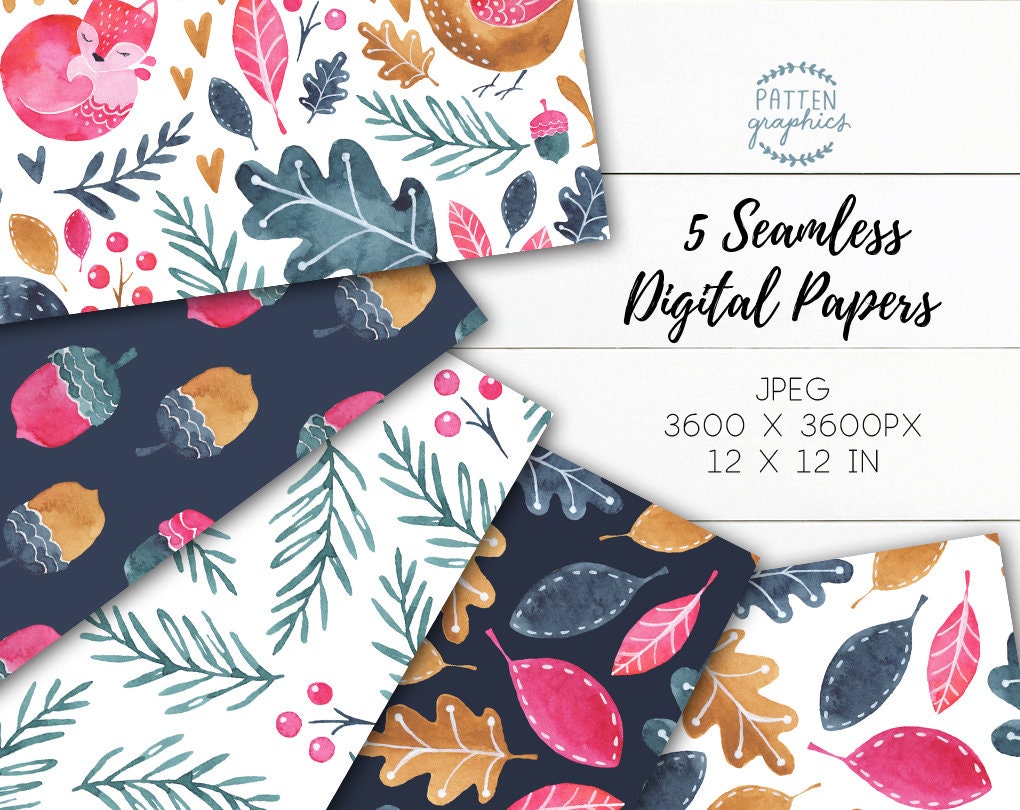 Woodland Animals Digital Paper Cute Scrapbook Paper Autumn | Etsy