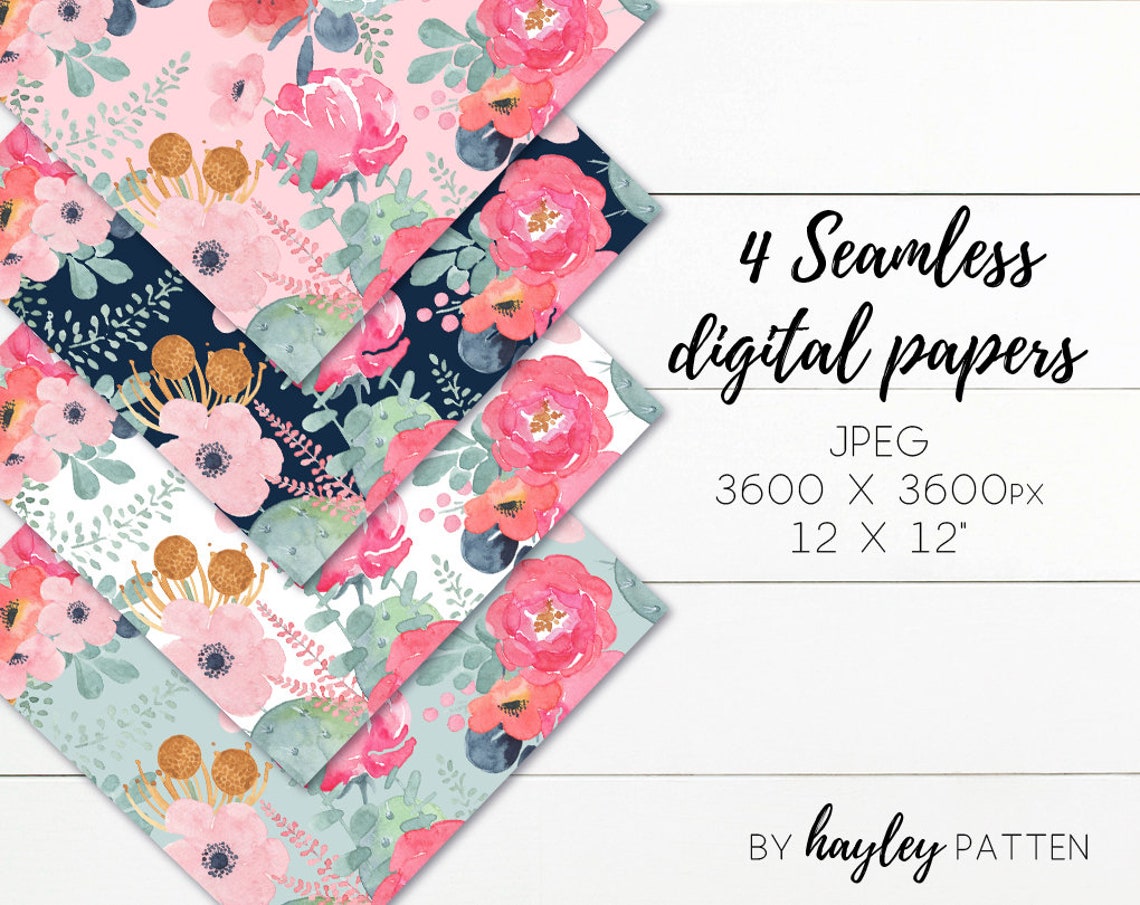 Seamless Floral Paper Watercolor Floral Paper Seamless - Etsy