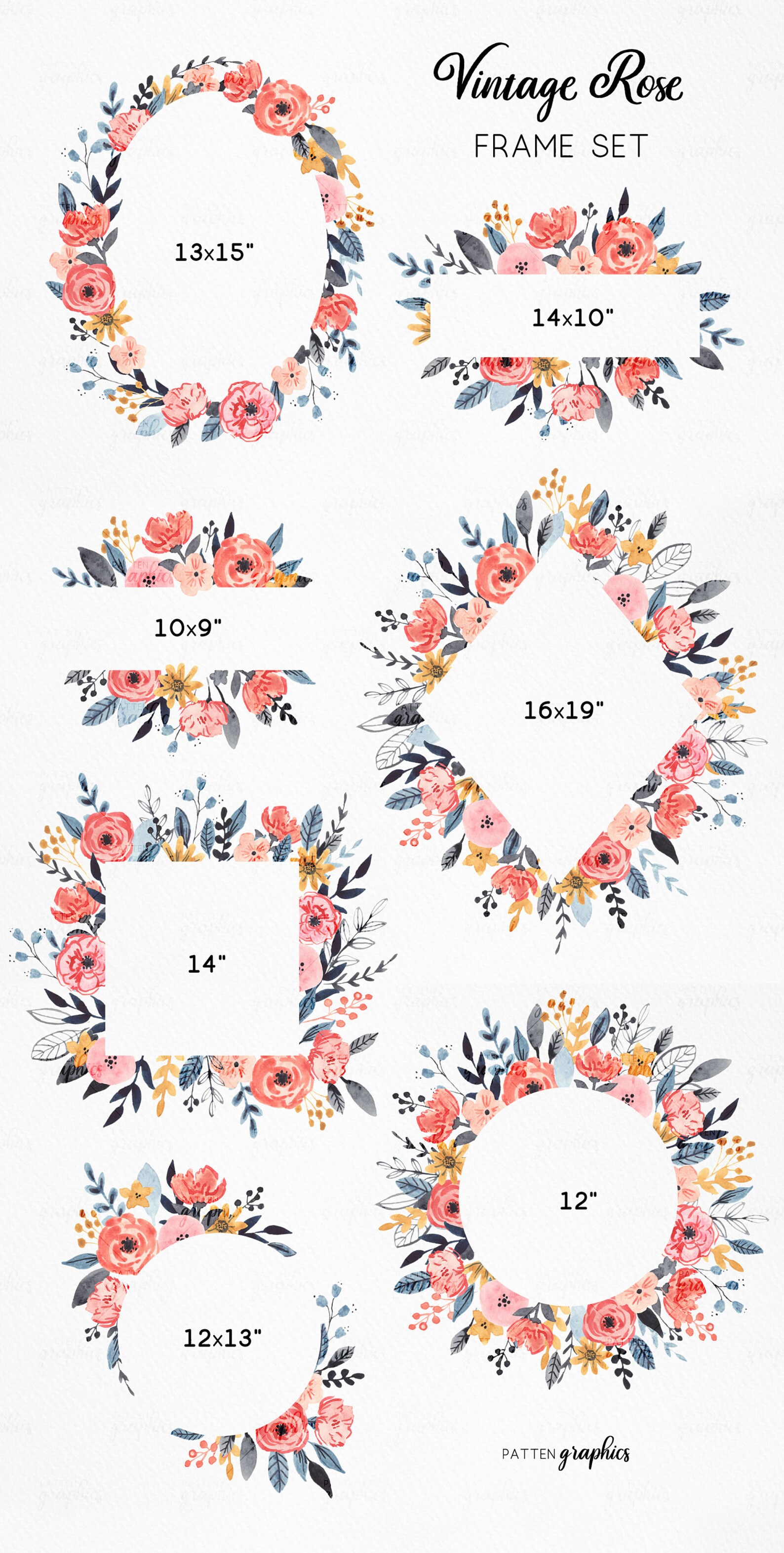 Pink Floral Frame Clipart Watercolor Floral Wreath Set - Etsy