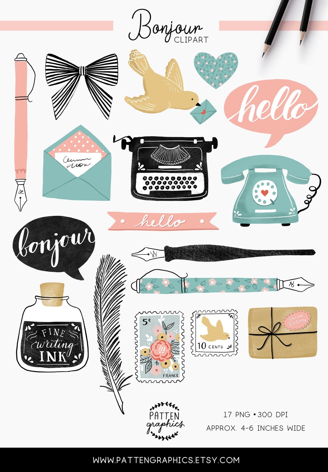 Bonjour. Postal Clipart, Post, Mail Clipart, Planner, Vintage Telephone ...