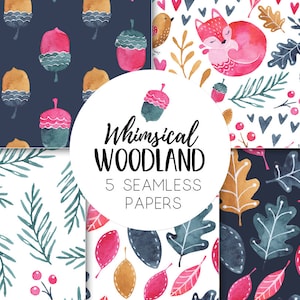 Woodland Animals Digital Paper Cute Scrapbook Paper Autumn | Etsy