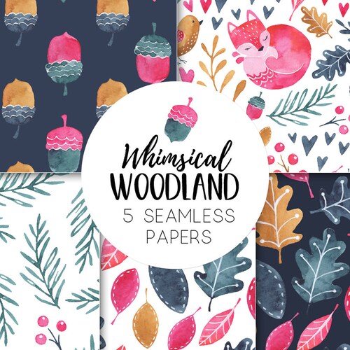 Woodland Animals Digital Paper Cute Scrapbook Paper Autumn | Etsy
