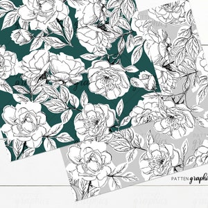 Rose Floral Digital Paper, Hand Drawn Delicate Seamless Pattern, Floral ...